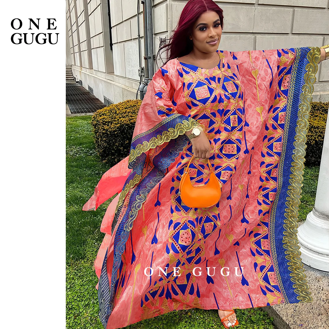 African-Women-Bazin-Dress-Mix-Size-Peach-Embroidery-Basin-Riche-Dashiki ...