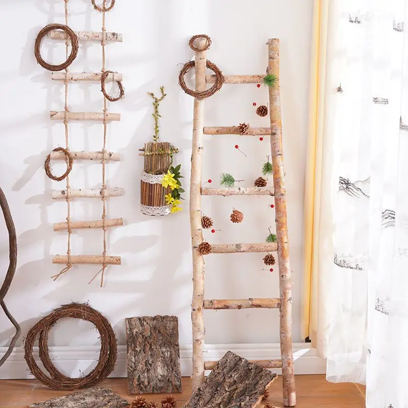 Creative-Decorative-Wall-Wooden-Stick-Ladder-Birch-Wood-Hemp-Rope ...