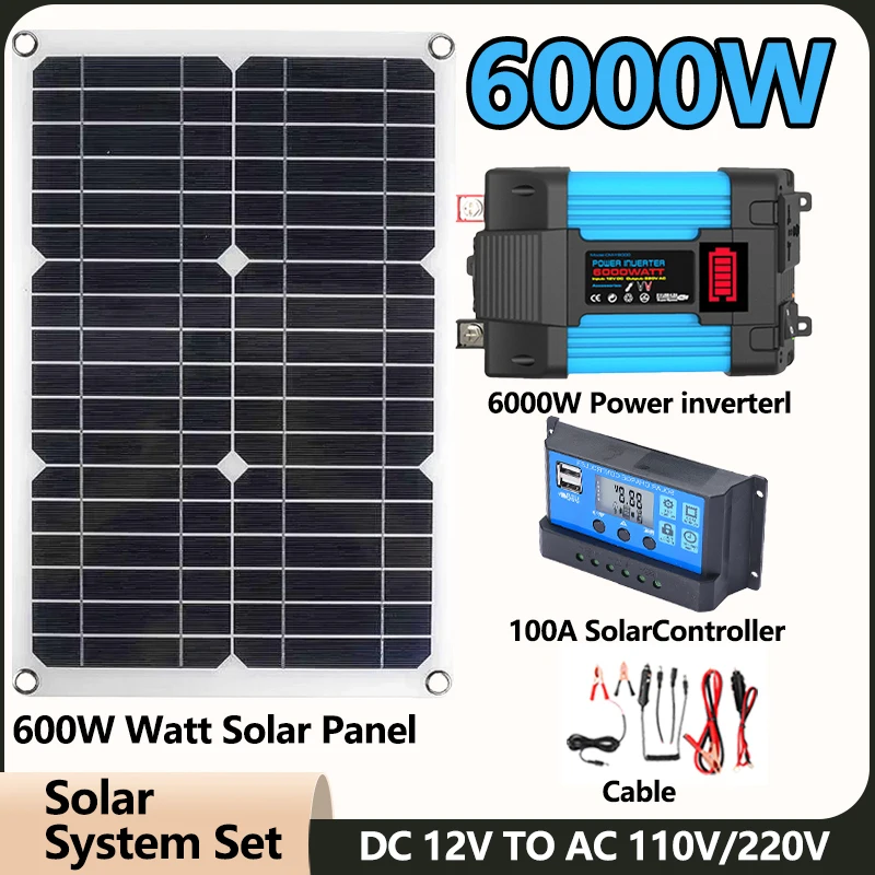 600W-Solar-Panel-6000W-Inverter-12V-To-110V-220V-Solar-Power-Generation ...