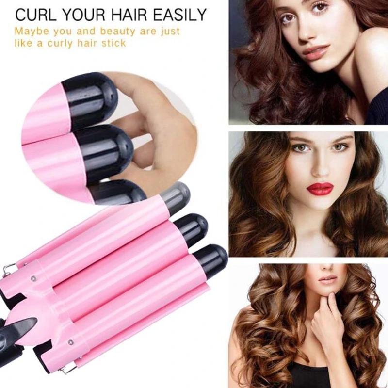 Jual Professional Hair Curling Iron Ceramic Triple Barrel Hair Curler ...