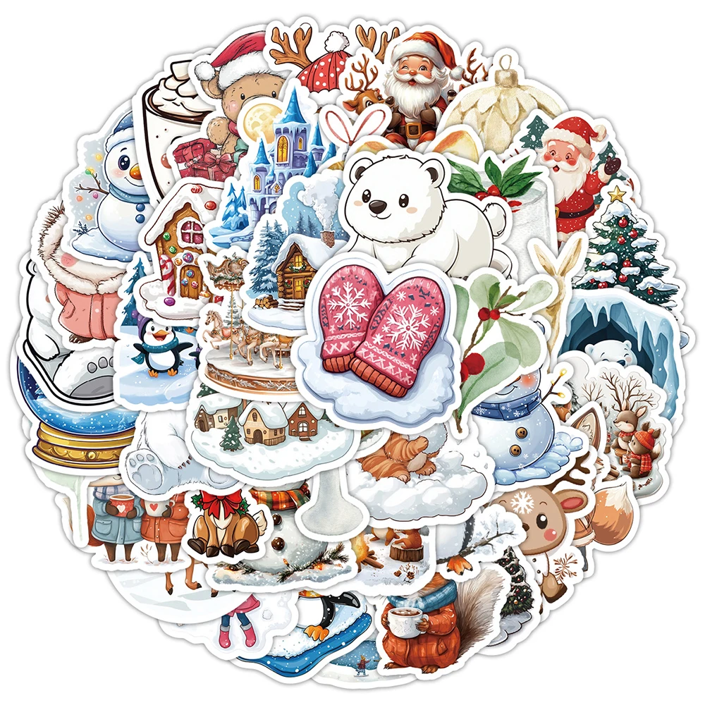 10/30/50pcs Cute Winter Christmas Snowman Elk Stickers Cartoon Decals ...