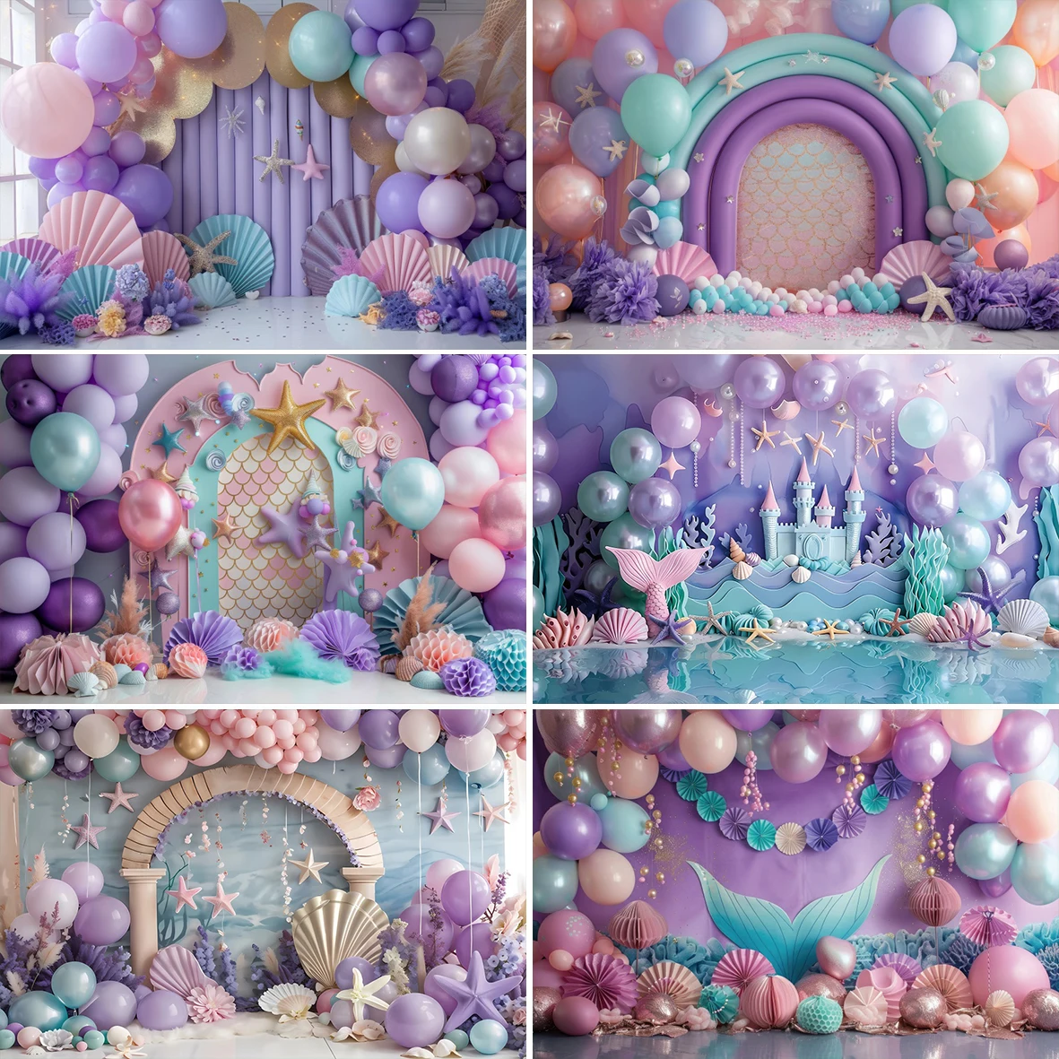 Mermaid-Princess-Girls-Birthday-Photography-Background-Seabed-Blue ...