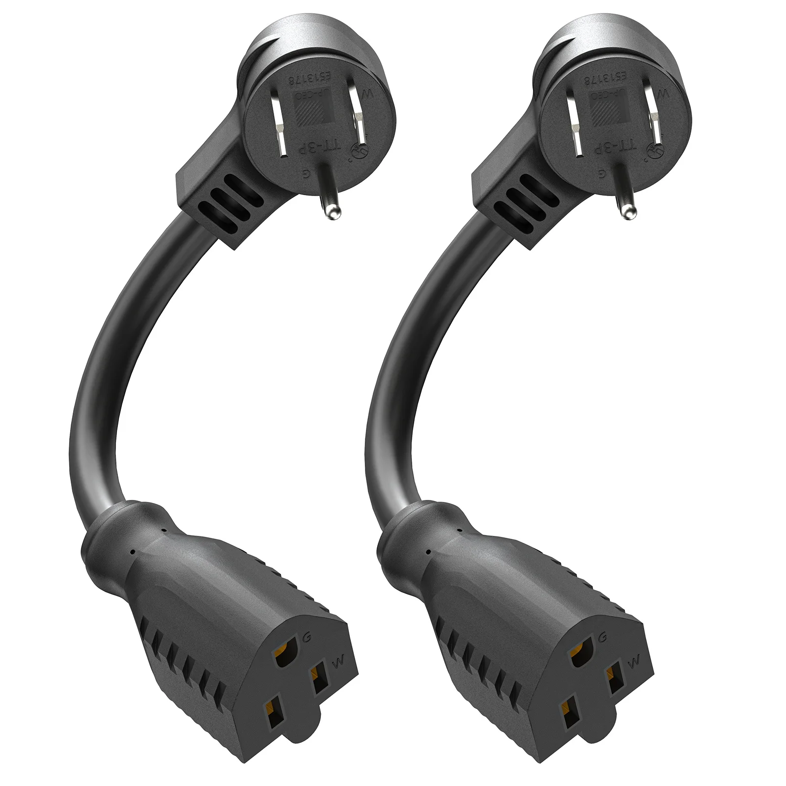 2 Pack Extension Cord, 3 Prong Low Profile Angled Plug Power Extension ...