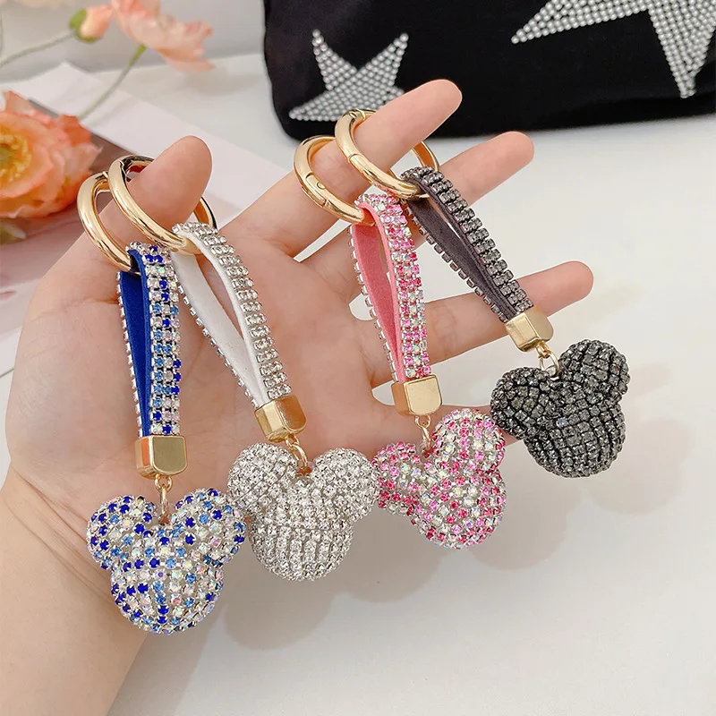 Light-Luxury-Rhinestone-Mickey-Head-Keychain-Crystal-Leather-Strap ...