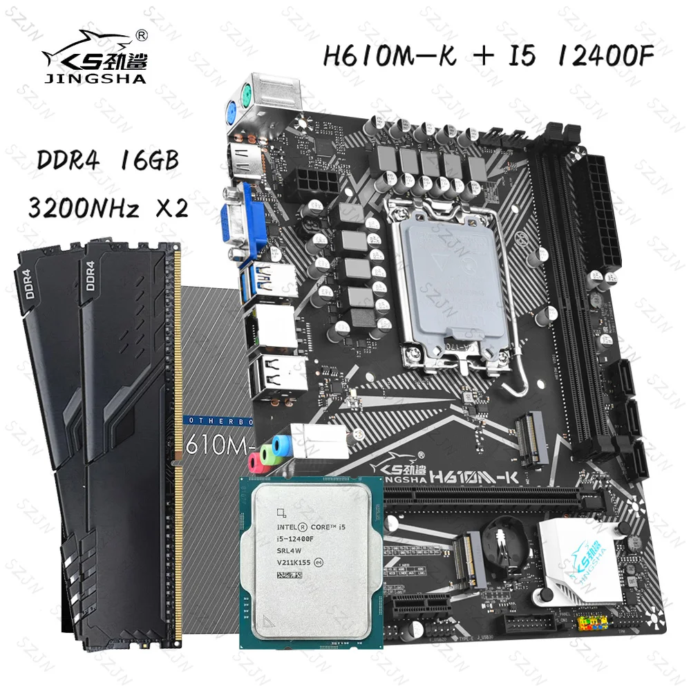 JINGSHA-Kit de placa base H610, Intel Core I5 12400F, 2x16GB = 32GB de memoria DDR4 3200, RAM de ...