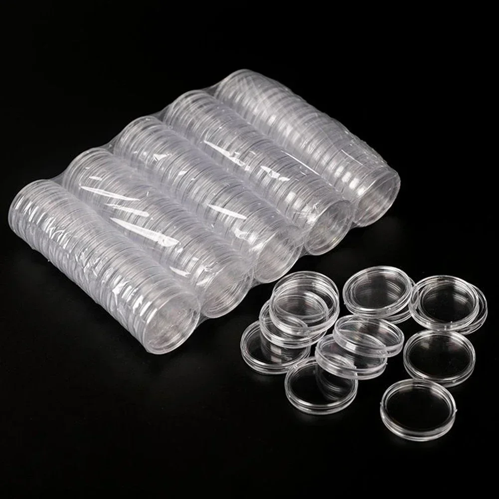 100pcs 25-39mm Transparent Plastic Coin Holder Coin Collecting Box Case ...