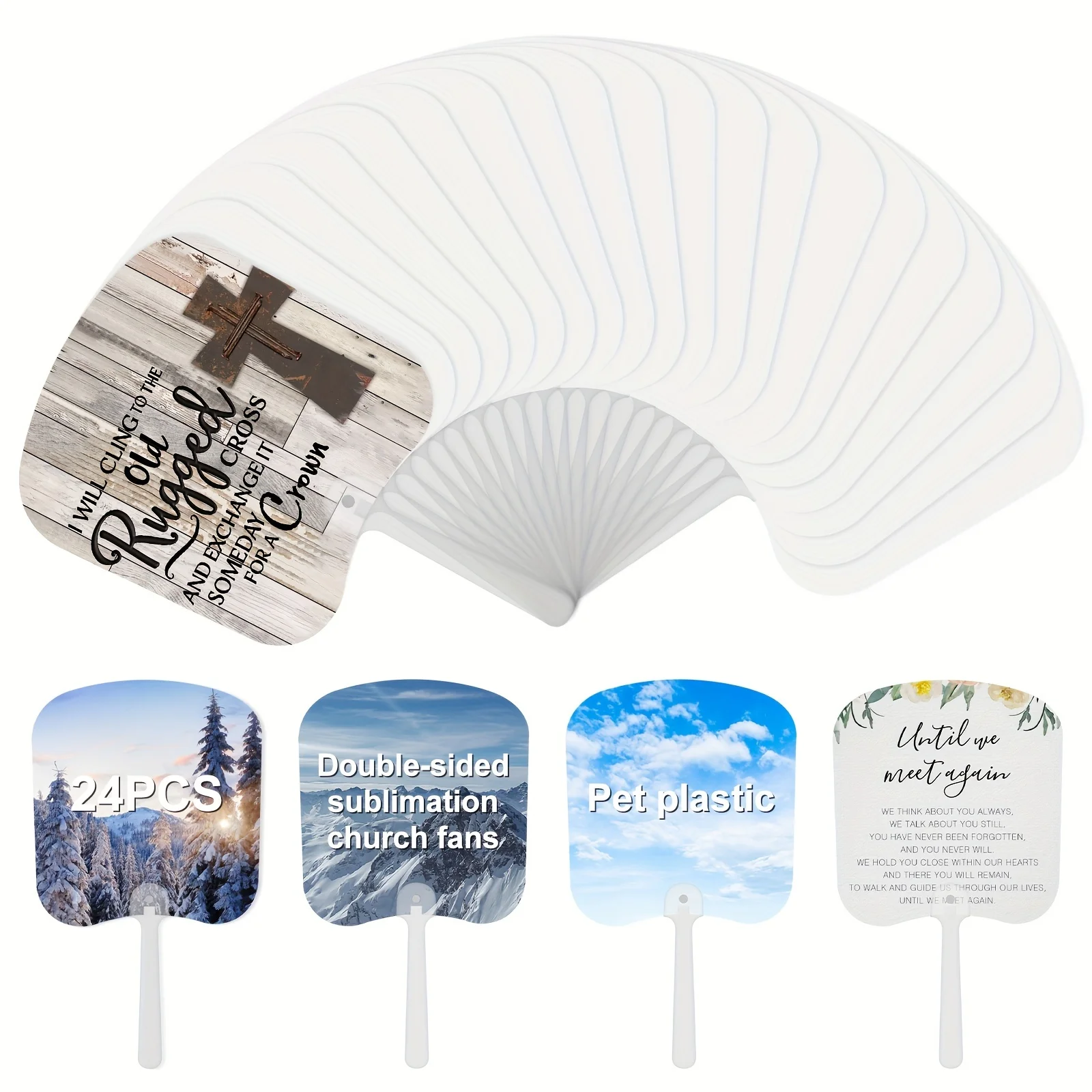 24 Pack Double-Sided Sublimation Plastic Hand Fans for Church Weddings ...