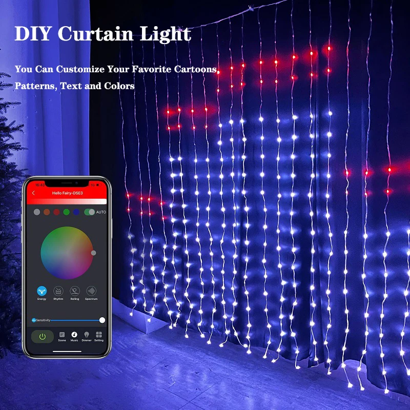 RGB-Smart-DIY-LED-Curtain-String-Light-Lamp-APP-Remote-Control-Display ...