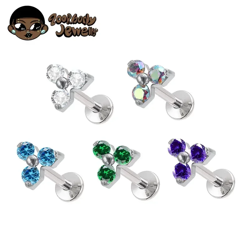 ASTM-F136-Titanium-Trinity-Piercing-Zirconia-Paved-Top-Threaded-Labret-Studs-Tragus-Earrings-Lip ...