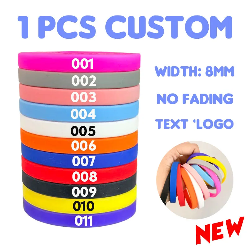 1PCS Custom Width 8mm Silicone Bracelet laser technology SOS ID Women ...