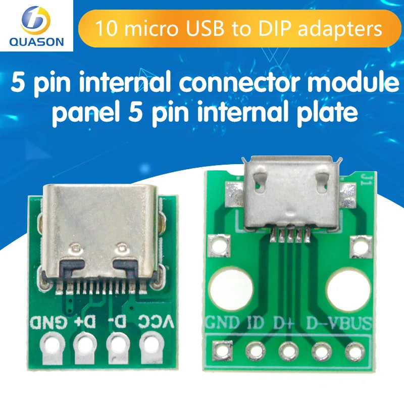 10pcs-Micro-USB-To-DIP-Adapter-5pin-Female-Connector-Module-Board-Panel ...