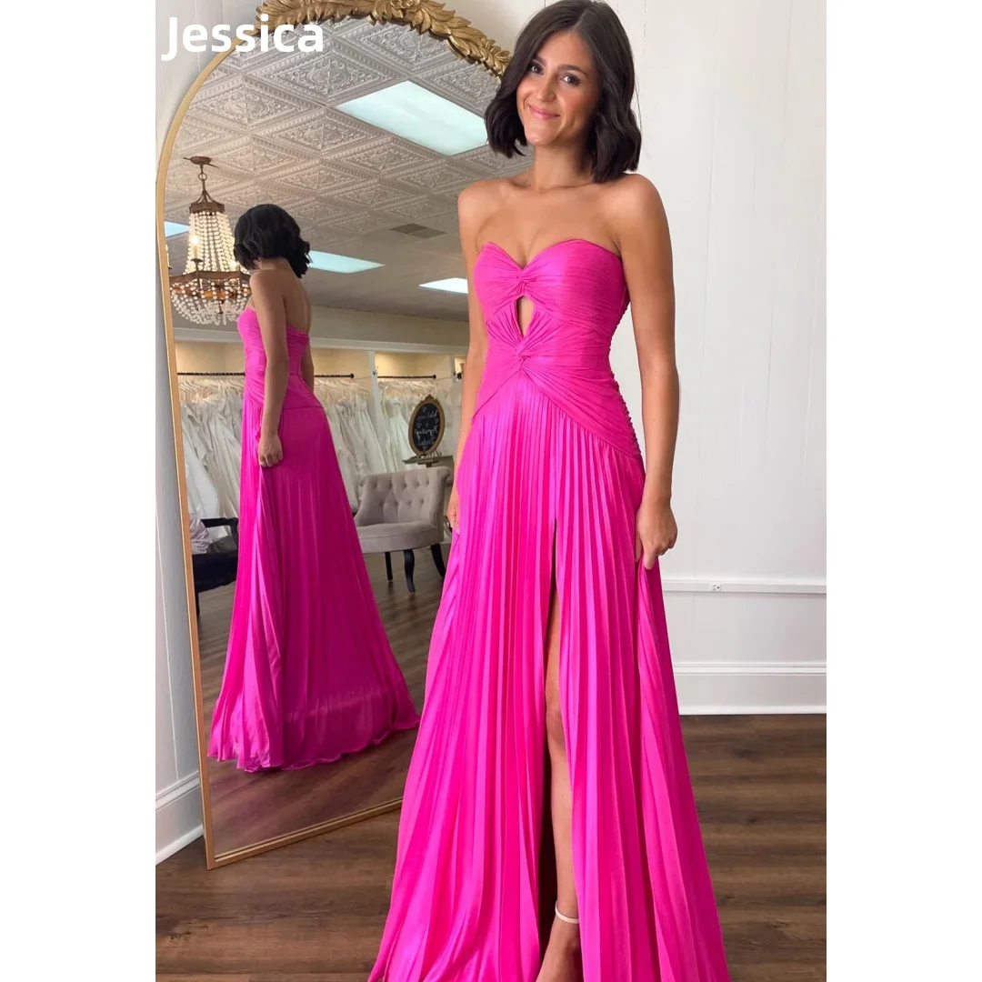 Jessica Hot Pink Prom Dresses Pleated Cut-out A-line Evening Dresses ...
