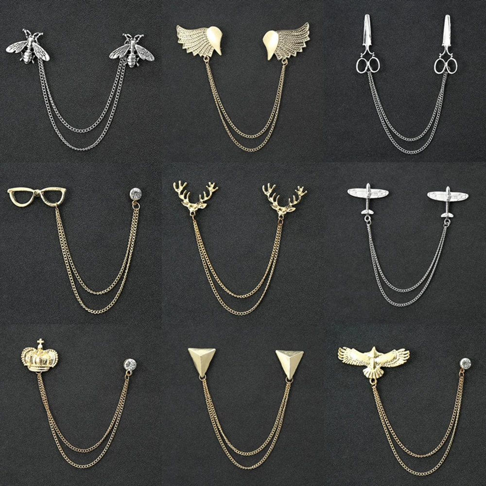 Man-Suit-Shirt-Collar-Tassel-Chain-Lapel-Pin-Brooch-Dragon-Badge-Retro ...