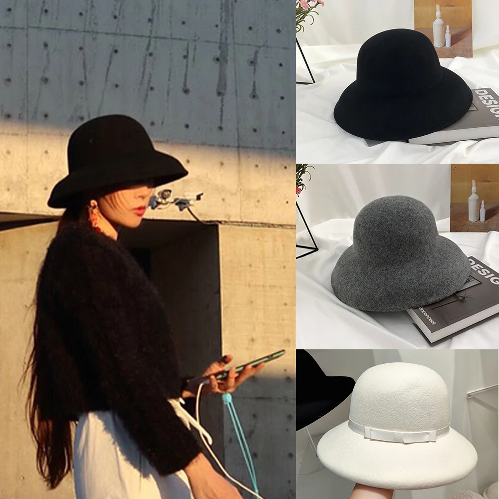 2023 New 100% Wool Hat Bell Hat Women's French Elegant Retro Hepburn ...