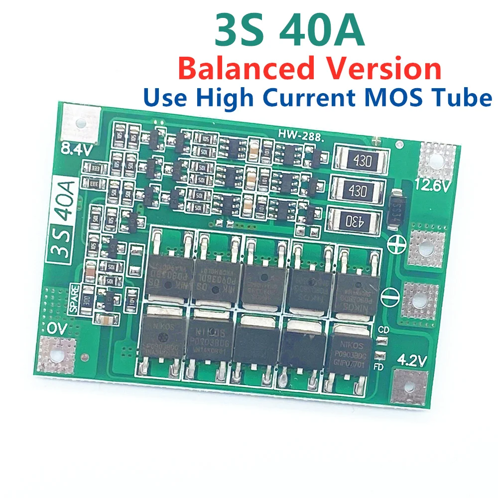 드릴 모터용 리튬 이온 배터리 충전기 보호 보드, 18650 BMS, 밸런스 향상, 3S 4S 40A 60A, 11.1V 12 ...