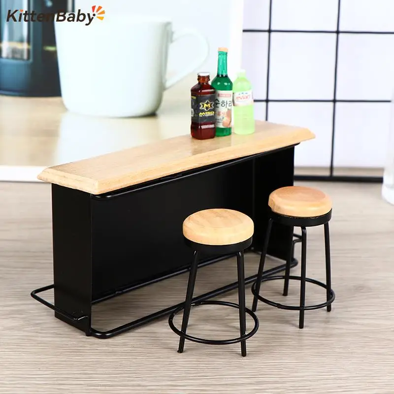 1 Set Miniature Dollhouse Bar Counter Mini Wine Bottle Champagne Glass ...