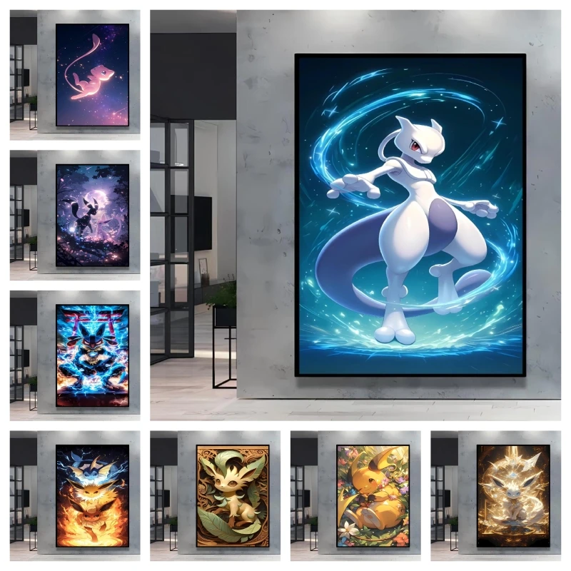 Japanese Anime Canvas Paintings Pokemon Mewtwo Cartoon Character ...