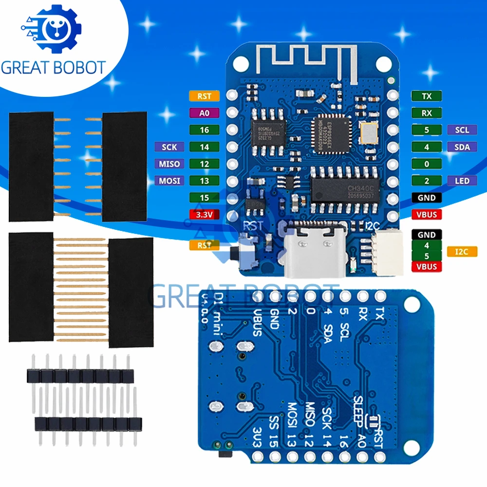 WEMOS-D1-Mini-V4-0-0-TYPE-C-USB-WIFI-Internet-das-Coisas-Placa-baseada ...