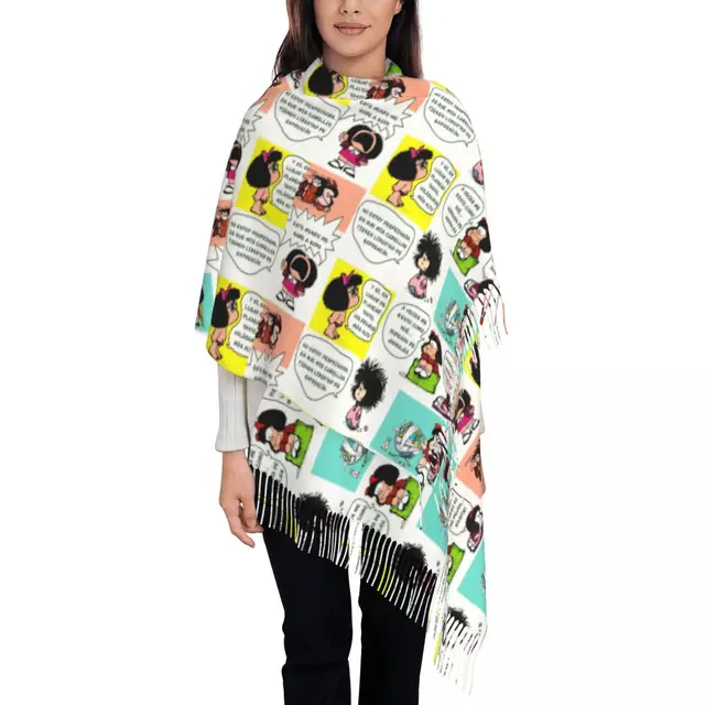 Bufandas largas de Mafalda para mujer, chal suave y cálido con borlas ...