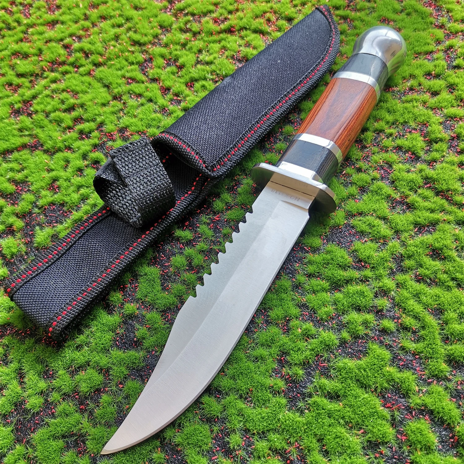 Outdoor-Camping-Straight-Knife-Defensive-Knife-Color-Wood-Handle ...