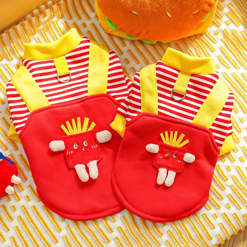 Cartoon Dog Clothes Winter Warm Dog Hoodies with D-Ring Striped Print ...
