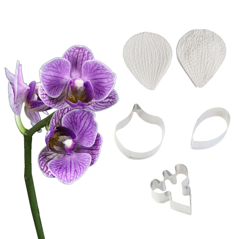 5pcs-set-Orchid-Petal-Veiner-Silicone-Mold-Stainless-Steel-Cutter-Molds ...
