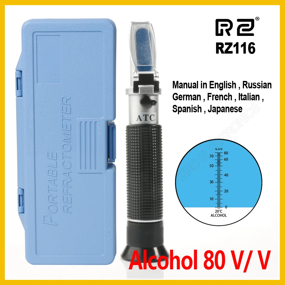 Rz Alcohol Refractometer Alcoholometer Spirit Tester 0~80%v/v Atc Tool ...
