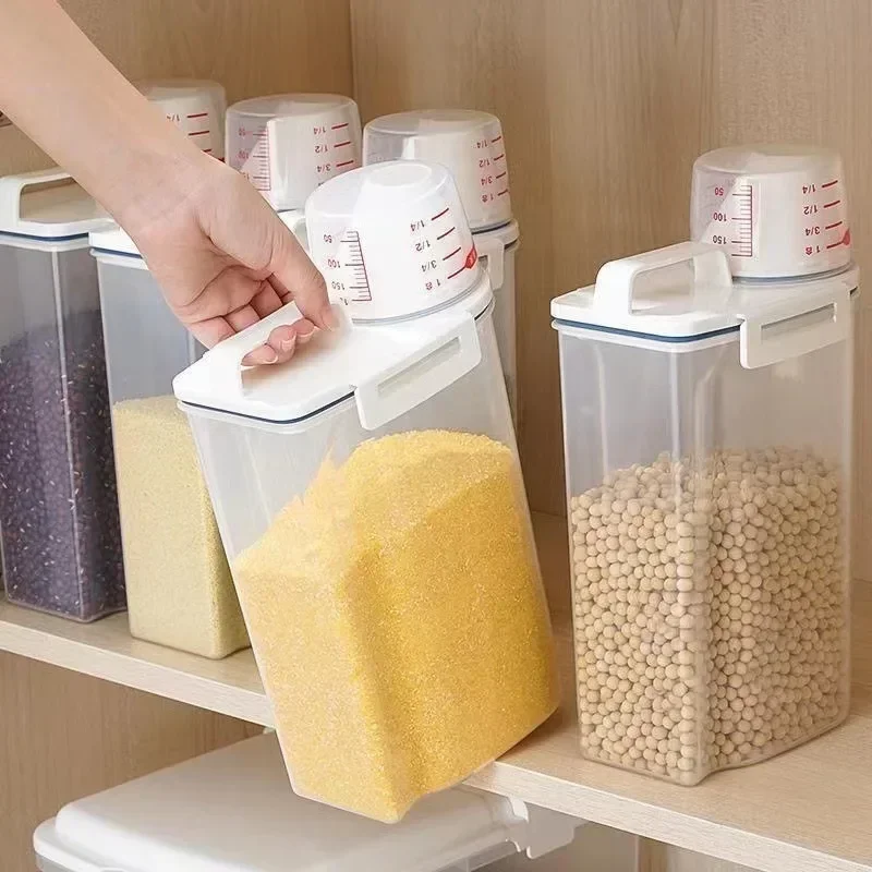 2/1.5kg Food Pail Plastic Storage Tank with Measuring Cup Container ...