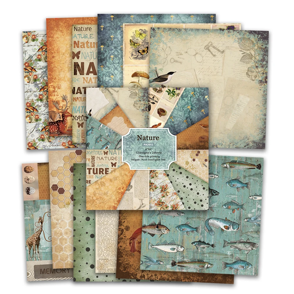Alinacutle-Nature-Paper-Pack-24-sheets-6-Patterned-Paper-Pad-For ...