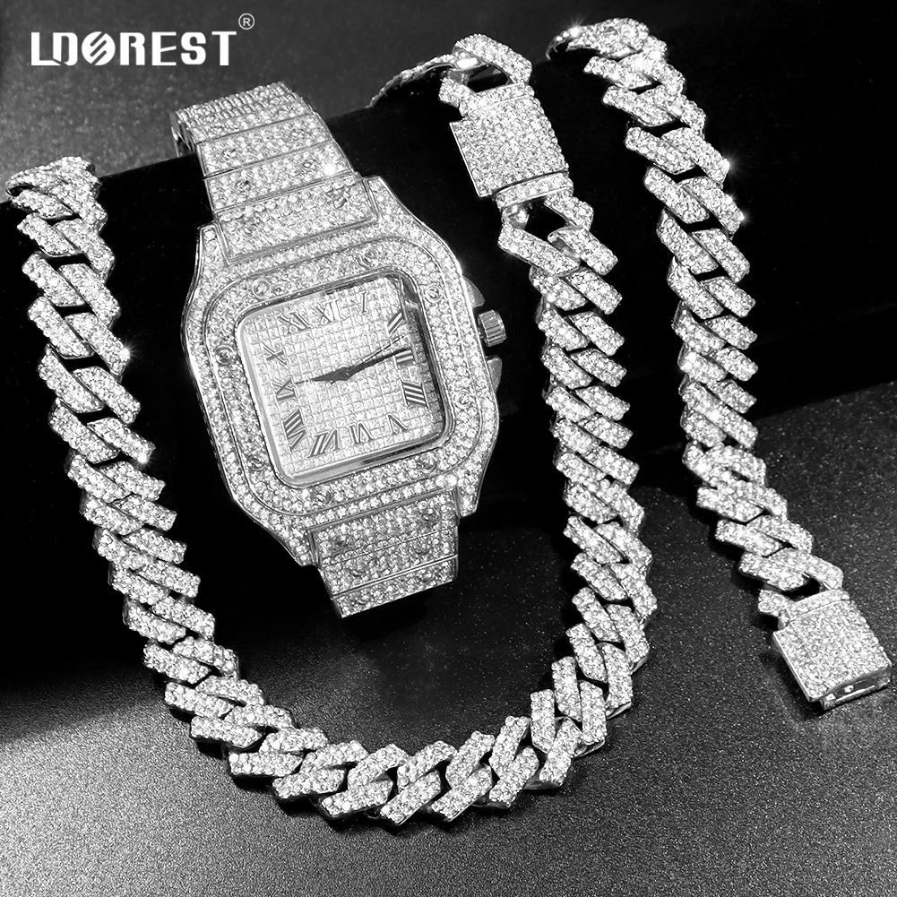 Necklace-Watch-Bracelet-Hip-Hop-14MM-Cuban-Link-Chain-Necklace-For ...
