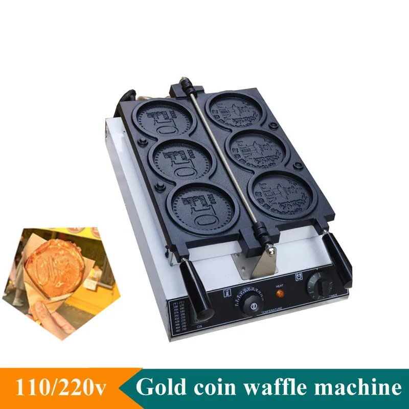 Commercial-3pcs-Non-stick-Coating-Korean-Gold-Coin-Waffle-Machine ...