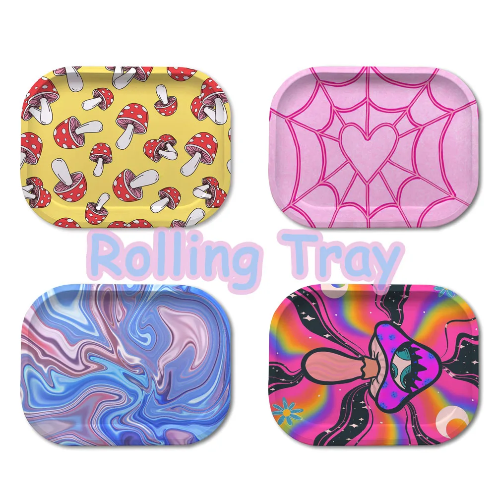 2024-Cartoon-Rolling-Tray-18-14cm-Metal-Tobacco-Mushroom-Pattern ...