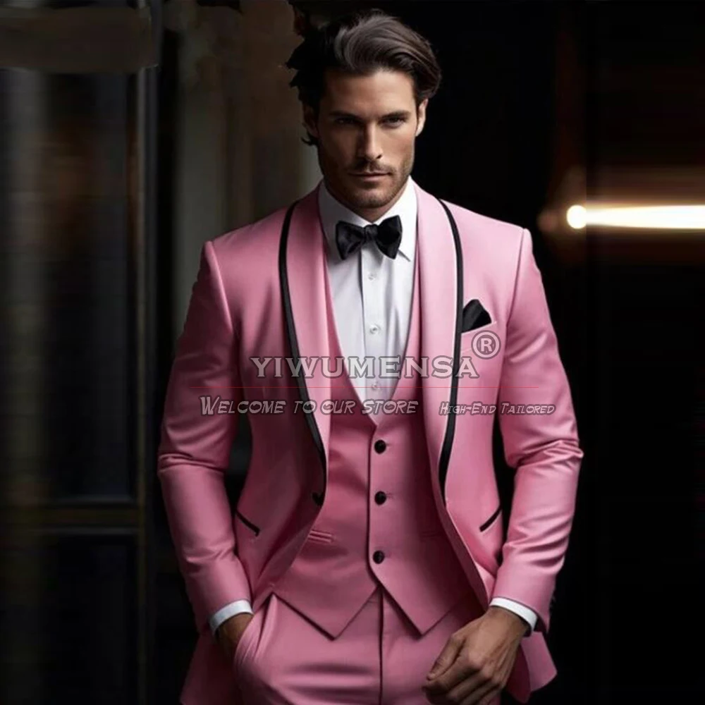 Elegant-Pink-Suits-Men-For-Wedding-Black-Lapel-Groom-Tuxedos-Custom ...