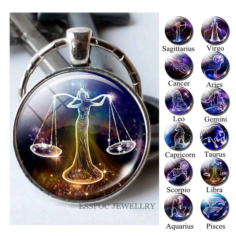12 Constellations Keychain Constellation Key Rings Zodiac Sign Key ...
