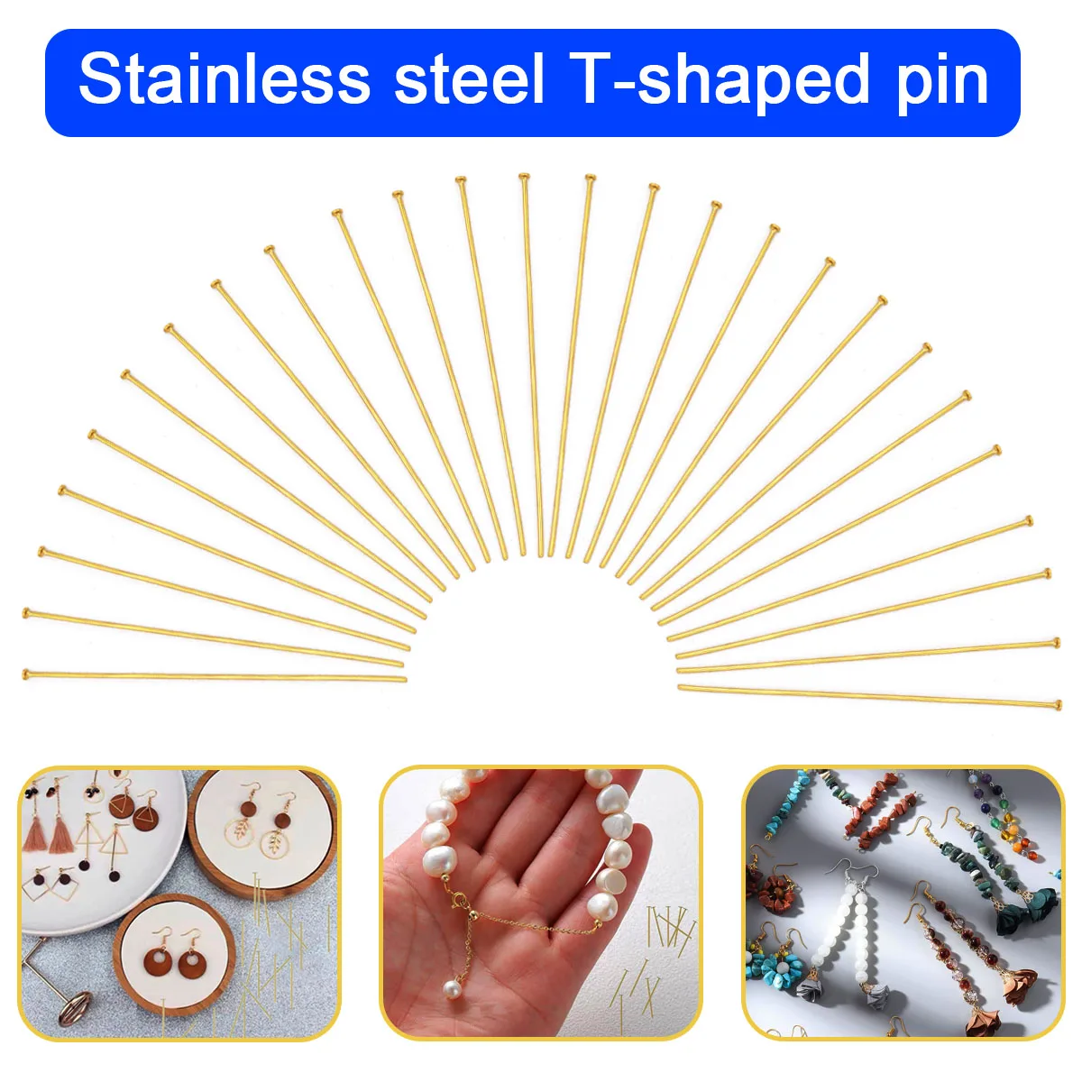 Golden Stainless Steel T-Pins Flat Head Needles Jewelry Making ...