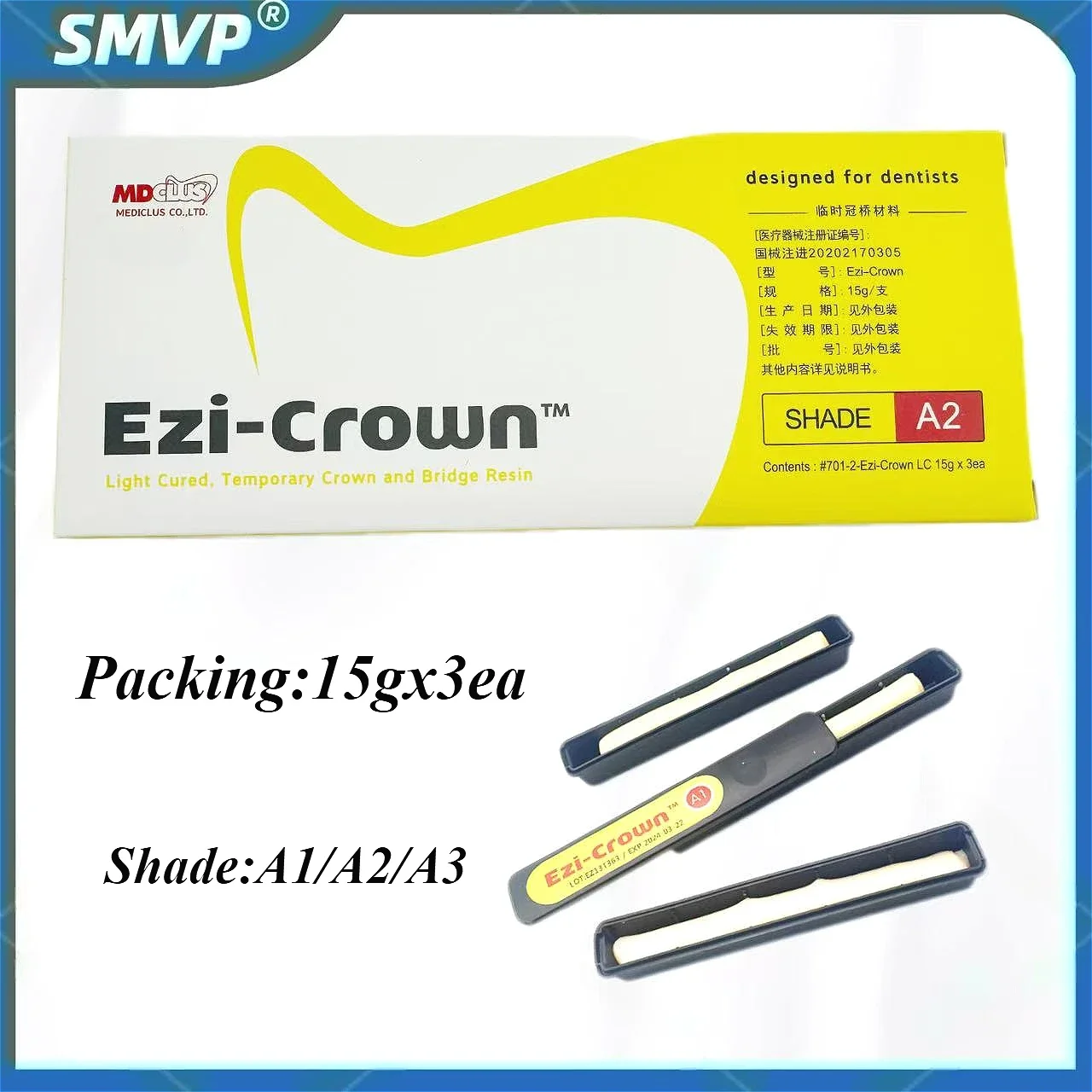 Dental A1/A2/A3/1PC Temporary Crown and Bridge Resin Material Ezi Crown ...