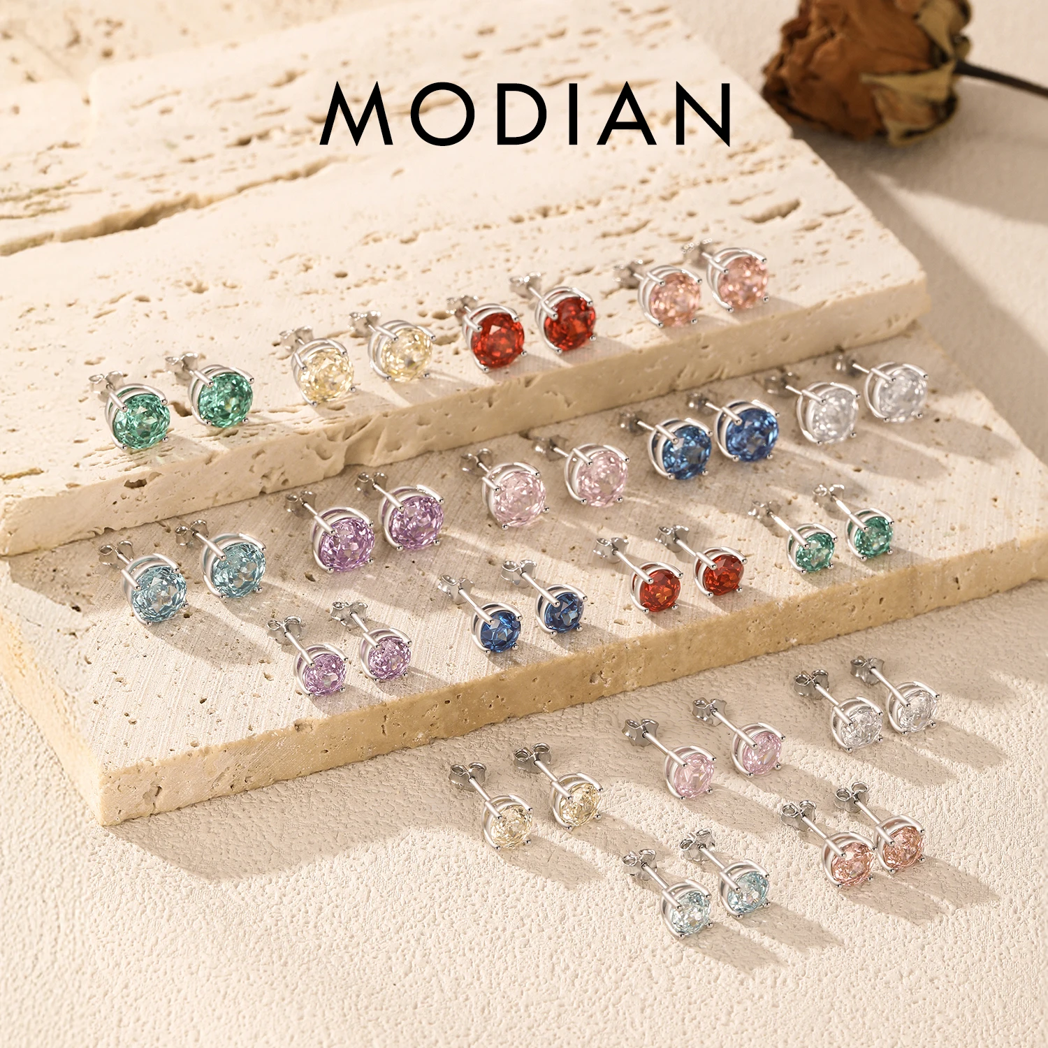 MODIAN Multicolor 925 Sterling Silver Rose Cut Round Zirconia Earrings ...