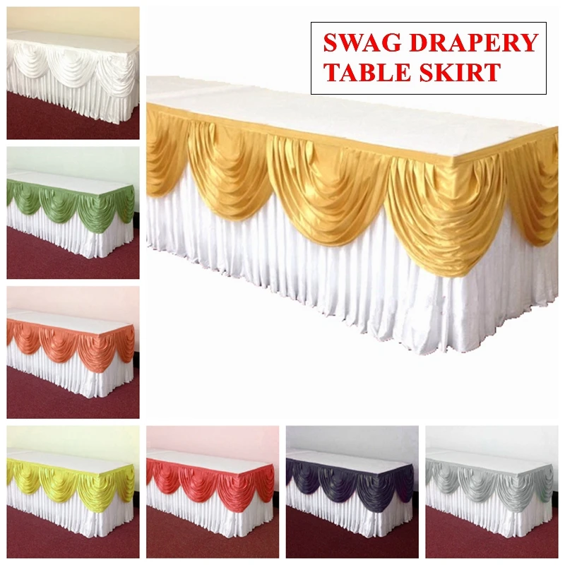 3M Long Ice Silk Table Skirt Tablecloth Skirting With Top Swag Drape ...