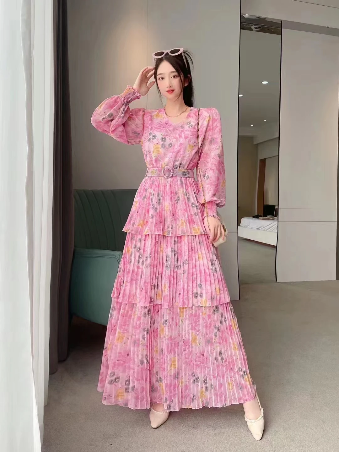 2023-New-Spring-Autumn-Women-V-Neck-Long-Sleeve-Slim-Maxi-Dress-High ...