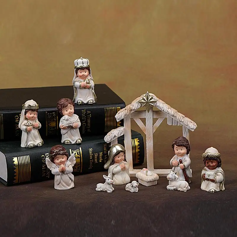 Miniature Kids Nativity Scene Christmas Indoor Scene Statue Figurines ...