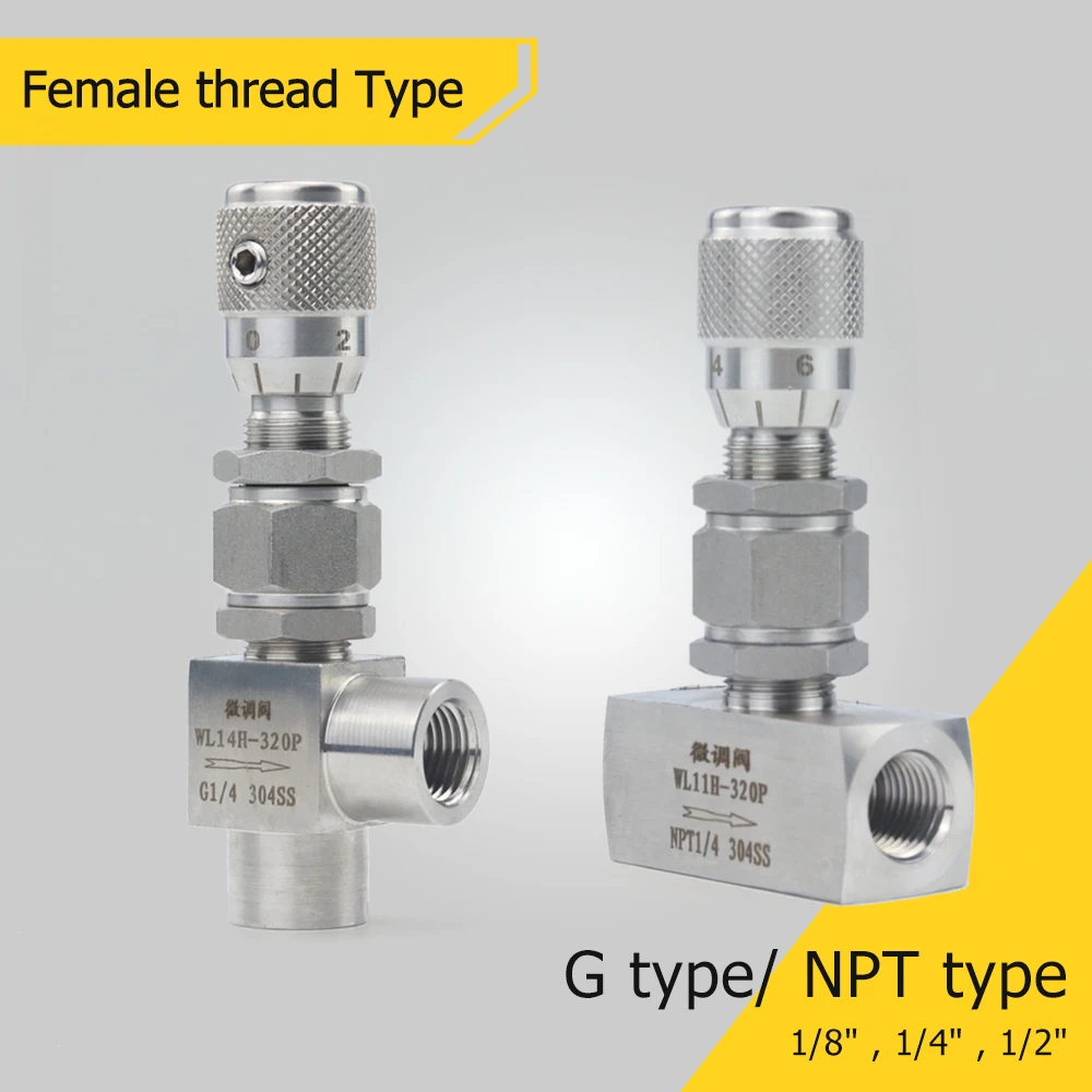 G 1/8" 1/4" 3/8" NPT 1/2" Stainless Steel 304 Needle Valve Micro ...