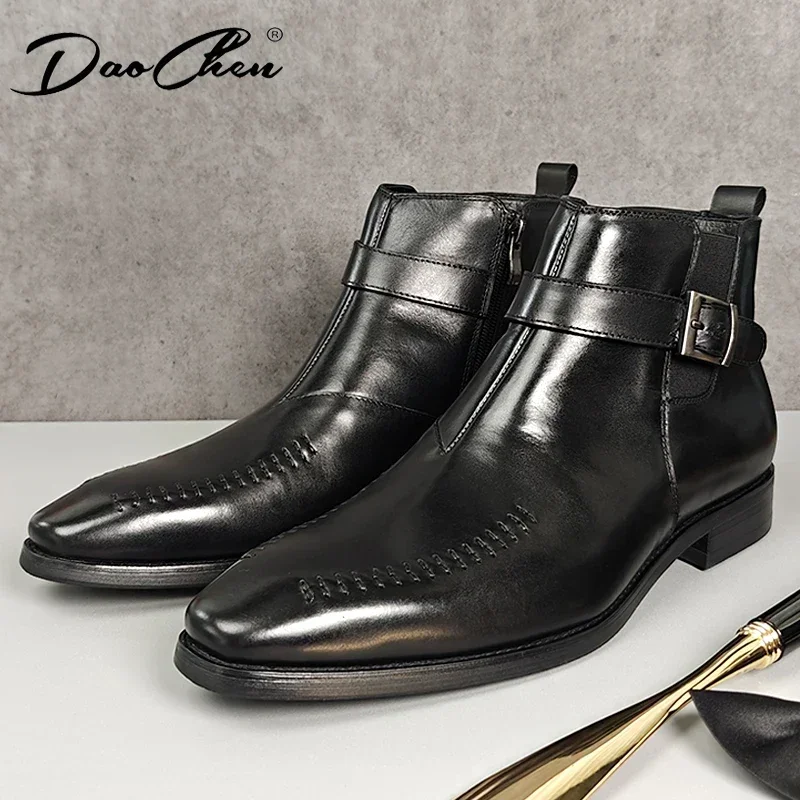 Deslizamento-de-couro-genu-no-em-botas-Chelsea-para-homens-sapatos-de ...