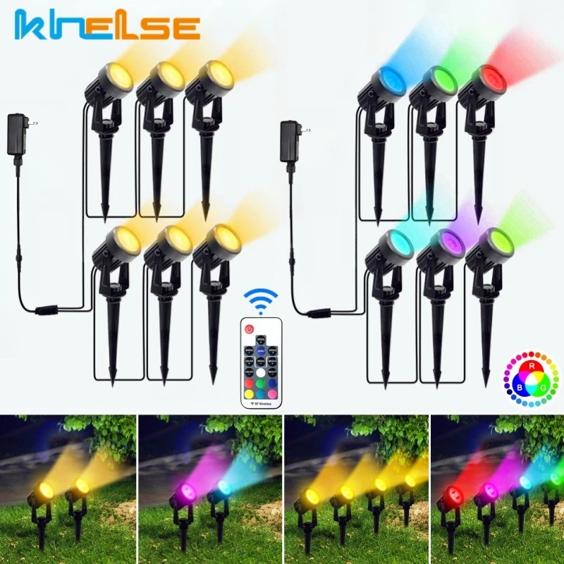 Outdoor LED RGB Lawn Lamp Remote Control Spike Garden Landscape Lamp ...