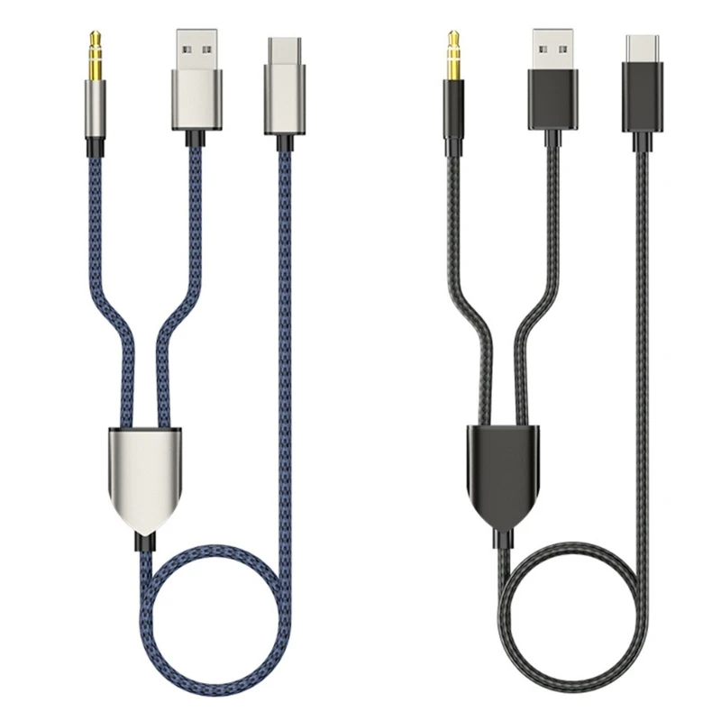 2-in-1 Type-c Car Cable 1 Split 2 Type C To Usb A 3.5mm Aux Cord Line ...
