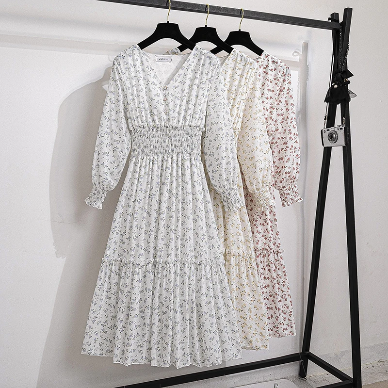 Autumn Spring Two Layers Dresses Fashion Female Printed Floral Long ...