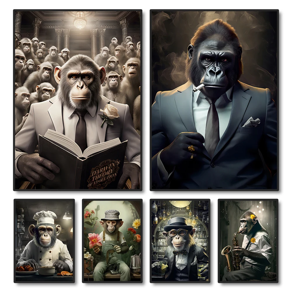 Abstract-Monkey-Poster-Smoking-A-Cigar-Bartender-Animals-Canvas-Print ...
