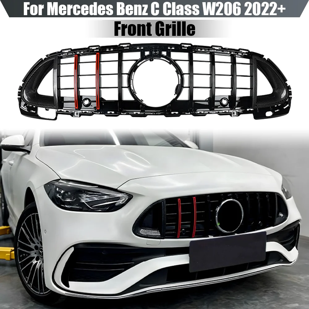 Front Bumper Grille Sport Racing Grill With Camera For Mercedes Benz C ...