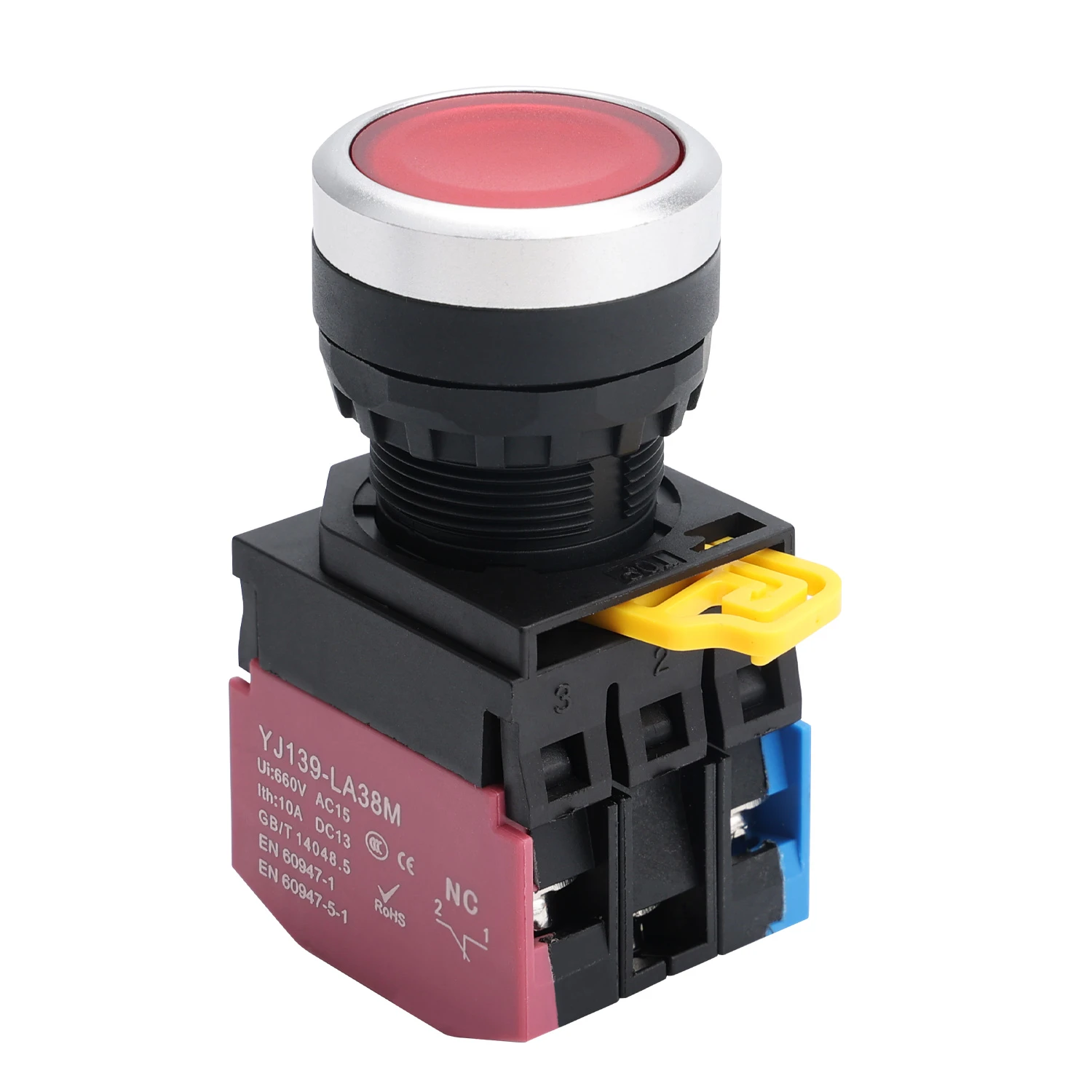 Apiele 22mm Momentary/latching Push Button Switch Metal Head Plastic Body 110v Ac/dc Led 1no 1nc ...