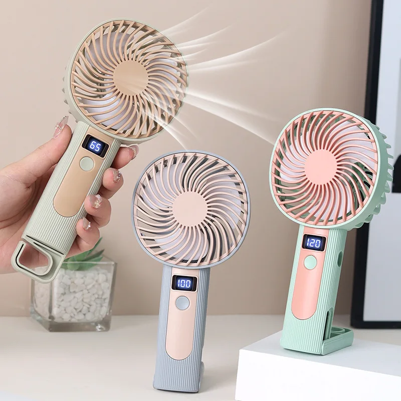 Digital Display Handheld Fan 2 in 1 Desktop Standing Mini Portable USB ...