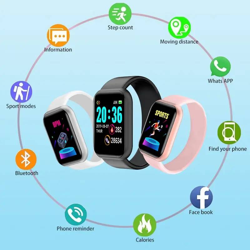 Y68 Smart Watch Color Screen Step Counting Multi Sport Mode Message ...